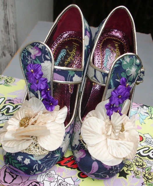 IRREGULAR CHOICE CAN'T Touch This blue floral size 3 crystal heels ...