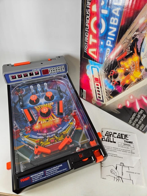 TOMY ATOMIC PINBALL Arcade Action Battery Powered Machine Original Box ...