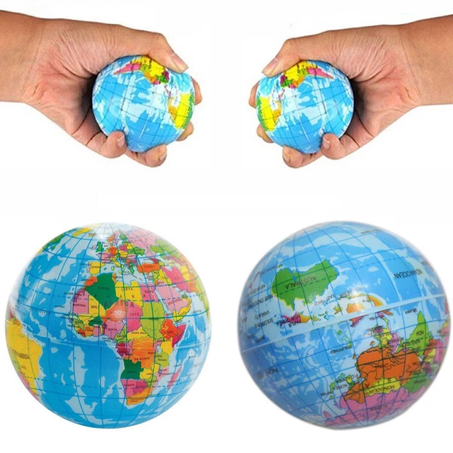 MINI WORLD MAP Foam Earth Globe Stress Bouncy Ball Geography Kid Toy ...