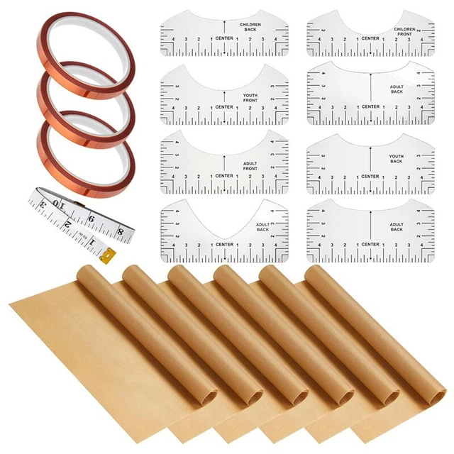 18 PCS PTFE-SHEETS for Heat Press 12x16 Inch, T Shirt Alignment Ruler ...
