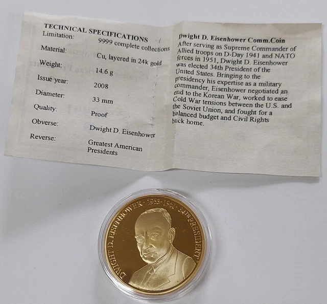 AMERICAN MINT DWIGHT D Eisenhower Copper 24Kt Gold Overlay Coin £7.55 ...