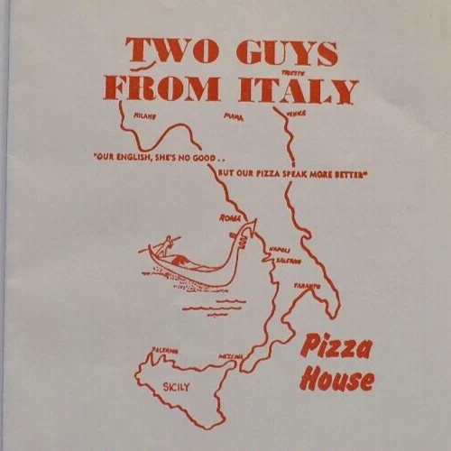 1980S TWO GUYS From Italy Pizza House Italian Restaurant Menu North ...
