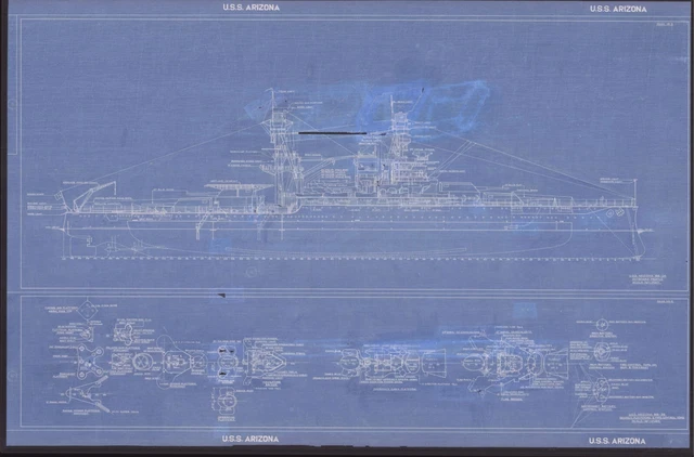 USS ARIZONA BB-39 BLUEPRINT PLANS period drawings detail WW2 Battleship ...