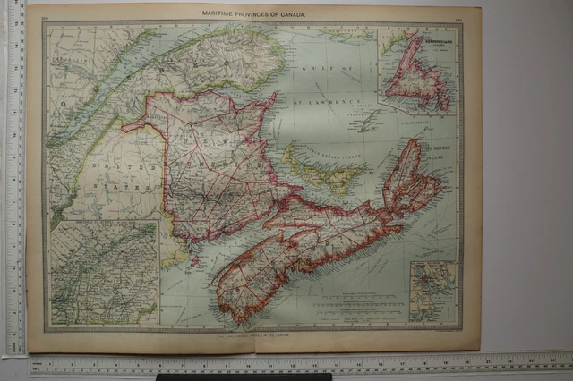 1904 ANTIQUE MAP Martime Provinces Of Canada New Brunswick Nova Scotia ...