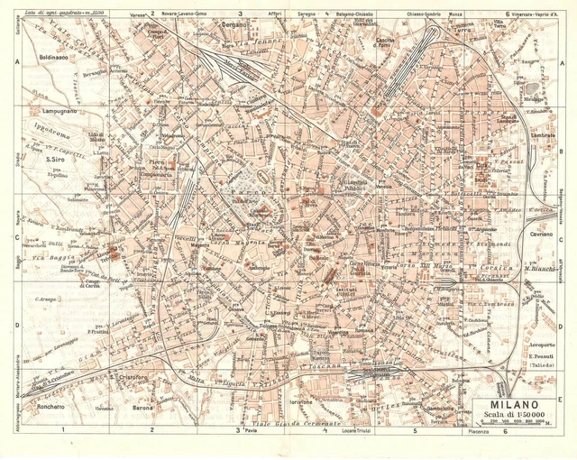 CARTA GEOGRAFICA ANTICA MILANO pianta della città del TCI 1937 Antique ...