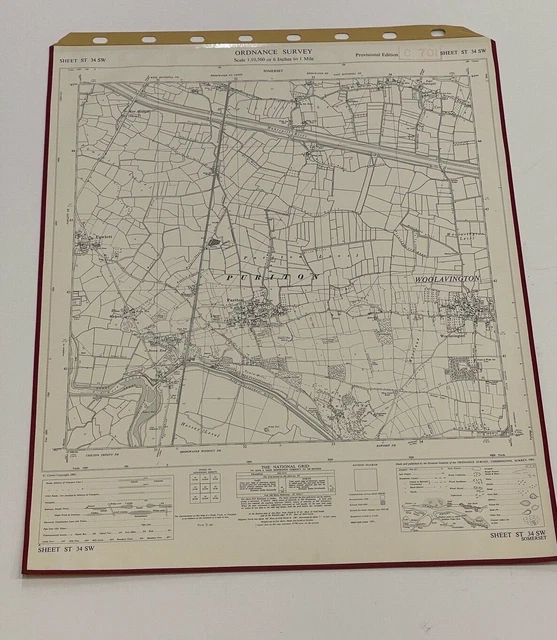 OS, 6 INCH to 1 Mile Map, sheet ST 34 SW,Somerset, Puriton area, 1961 ...