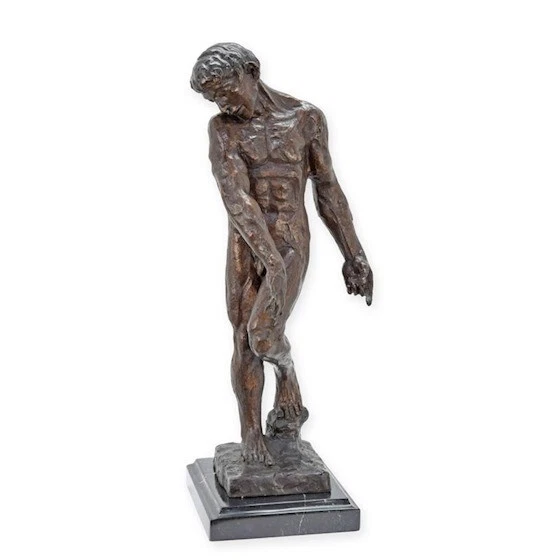 9934799-DS BRONZE SCULPTURE Hommes Nu Adam Stylisé Base de Pierre ...