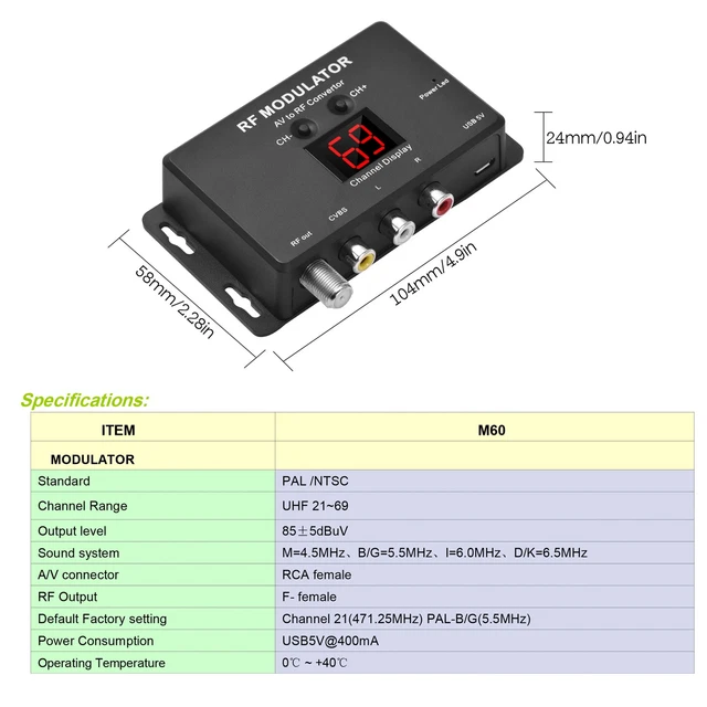 M60 MODULATOR AV To Converter M1E3 £14.95 - PicClick UK