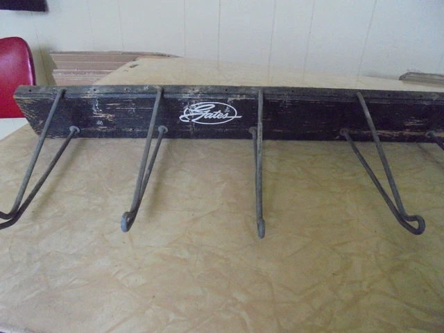 VINTAGE GATES FAN BELT Display RACK Wood w/ metal hooks Garage Sign Gas ...