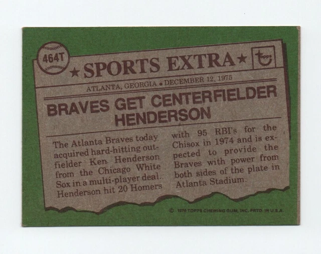 CARTA ATLANTA BRAVES Ken Henderson Topps 1976 464T EUR 2,30 - PicClick IT