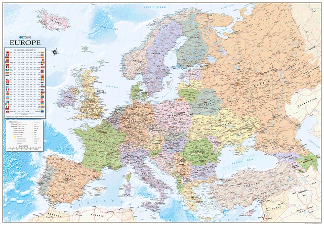 MAP OF EUROPE, European Political Wall Map, Poster of Europe £24.50 ...