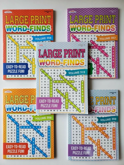 5 NEW LARGE Print Word-Finds Puzzle Books Kappa Games Vol # 315, 356 ...