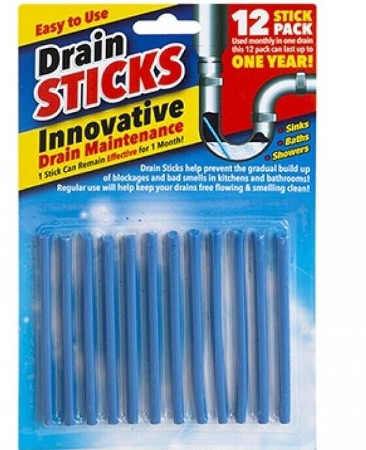12 PACK DRAIN Sticks Drain Cleaner Odour Remover For Sink Bath Shower ...