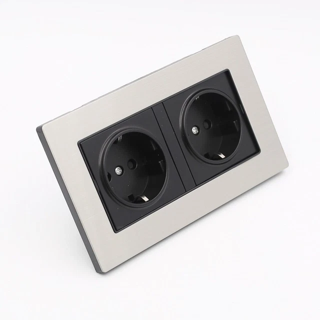 ALUMINUM DOUBLE POWER Socket EU Schuko Power Panel 16A EU Wall Outlet ...