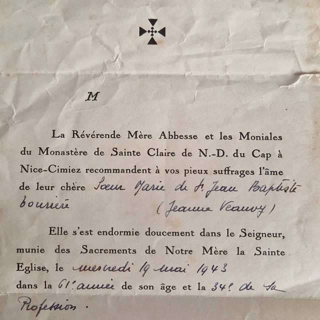 COUNTESS OF MONTALEMBERT, 1943, letter from Mother Abbess to the ...