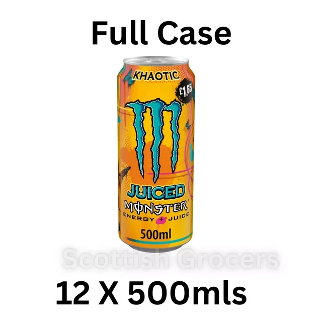MONSTER ENERGY KHAOTIC 12 x 500ml Cans, tropical orange juice blend £20 ...