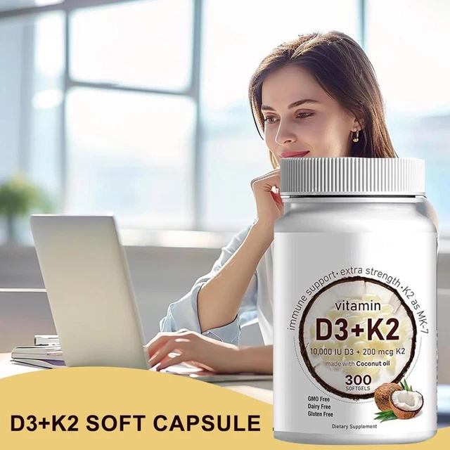 VITAMIN D3 K2 2 in 1 Softgel Capsules Extra Strength D3 K2 Supplements ...