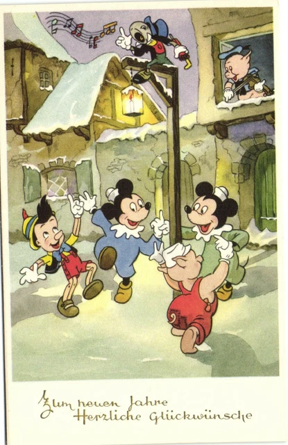 DISNEY PC, MICKEY MOUSE, PINOCCHIO, JIMINY CRICKET, Vintage Postcard ...