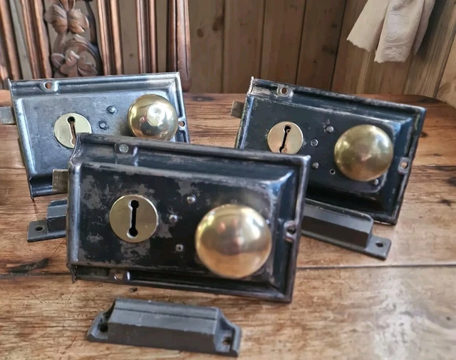 RESTORED 1930S RIM Lock, Cast Iron Keep, Victorian Brass Knobs 1 of 3 ...