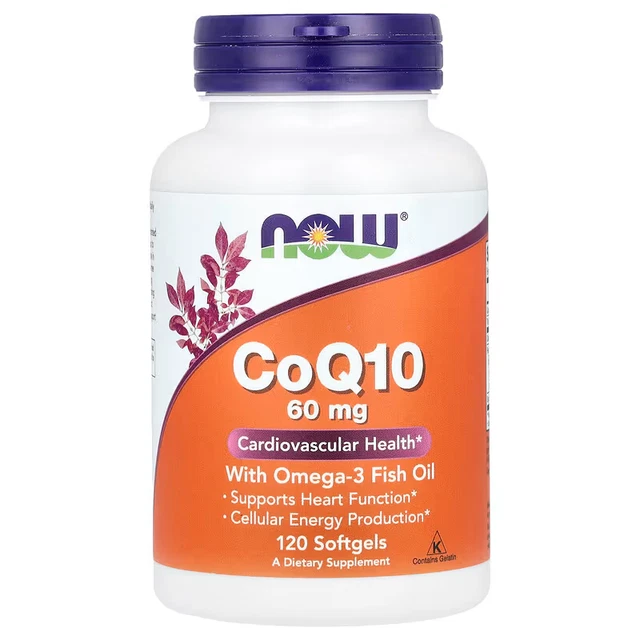 NOW FOODS, COQ10 with Omega-3 Fish Oil, 60 mg, 120 Softgels, Expiry: 02 ...