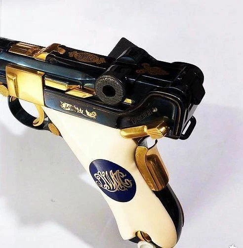 MAUSER P08 LUGER grips made of Ivory Acrylic with custom Logo made of ...