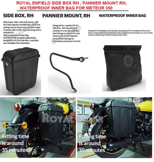 ROYAL ENFIELD METEOR 350 "SIDE BOX, RH & MOUNT KIT & WATERPROOF INNER ...