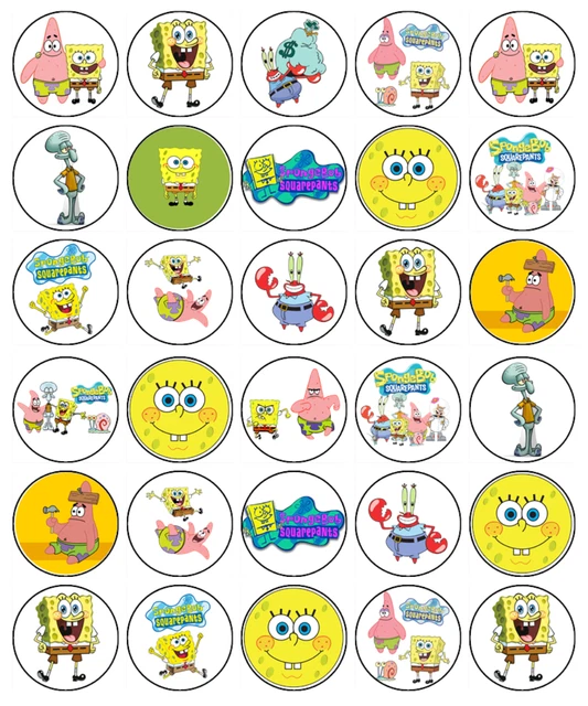 SPONGEBOB CUPCAKE TOPPERS Edible Icing or Wafer Birthday Cake ...