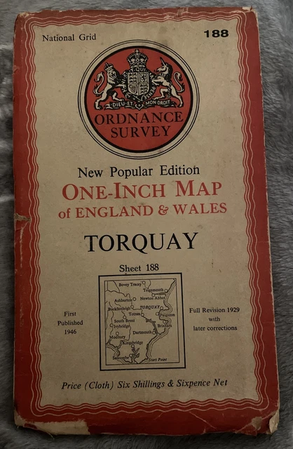 OS 1& OLD cloth backed map of Torquay No 188 £1.95 - PicClick UK