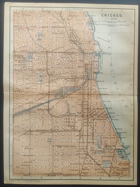 PIANTA PLAN CHICAGO Illinois Lago Michigan United States Baedeker 1899 ...