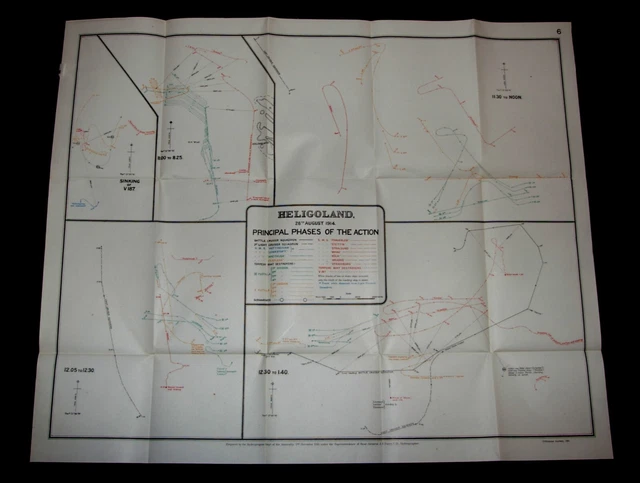 WW1 CHART - PRINCIPLE PHASES OF ACTION OF HELIGOLAND 28th Aug. 1914, OS ...