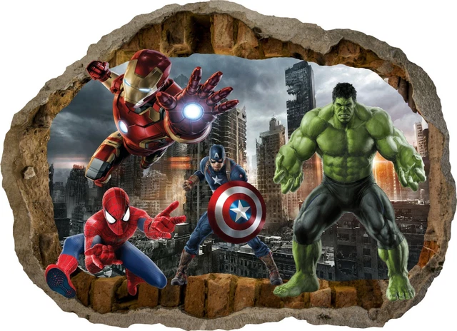 MARVEL AVENGERS SUPER Heros Hulk 3d Smashed Wall View Sticker Poster ...