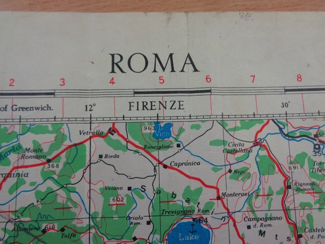 WW2 RAF MAP entitled "ROMA" featuring ROME, ANZIO, CASSINO, NETTUNO ...
