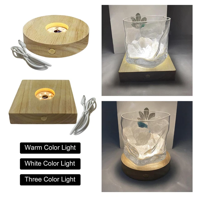 WOODEN DISPLAY LAMP Rechargeable Illumination LED Light Stand Base ...