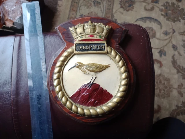 ROYAL NAVY MILITARY Wall Plaque "HMS Sandpiper” Hand Painted Plaster ...