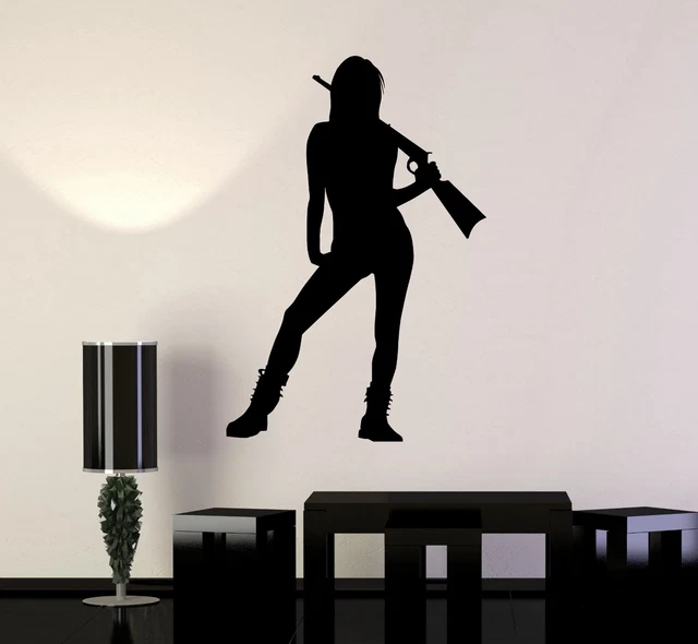 Vinyl Wall Decal Silhouette Sexy Girl Woman With Gun Stickers Ig4201