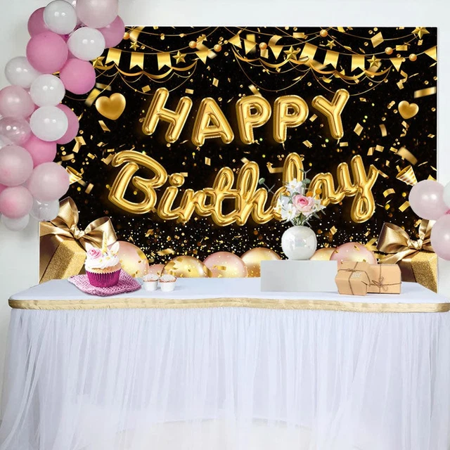 GOLDEN RIBBONS GIFT Pink Balloons Birthday Backdrop $35.97 - PicClick AU