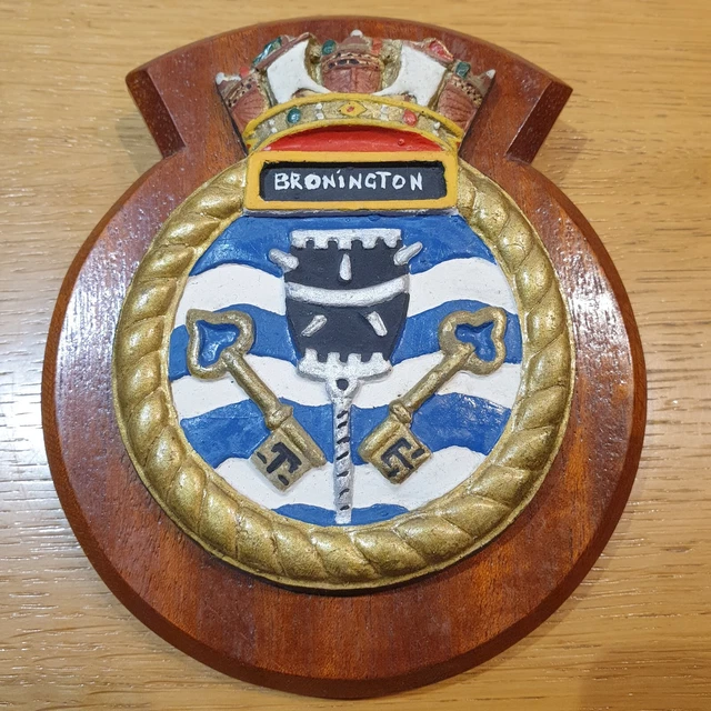 VINTAGE HMS BRONINGTON Royal Navy Ship Minehunter Badge Crest Shield ...