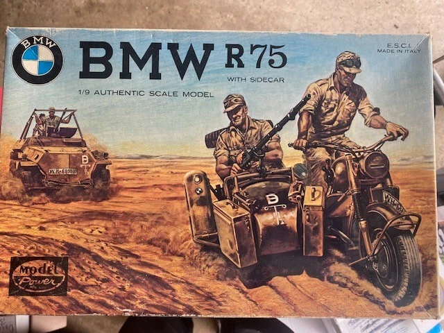VINTAGE BMW R75 with sidecar 1/9 scale model kit no. 7001 by E.S.C.I ...