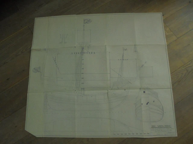 TWO BIG SCALE drawings / diagrams of Christopher Columbus's Santa Maria ...