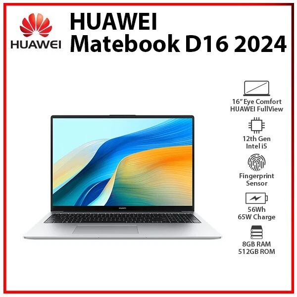 HUAWEI MATEBOOK D 16 2024 12th Gen i5 8GB+512GB GLOBAL Ver. Windows 11 ...
