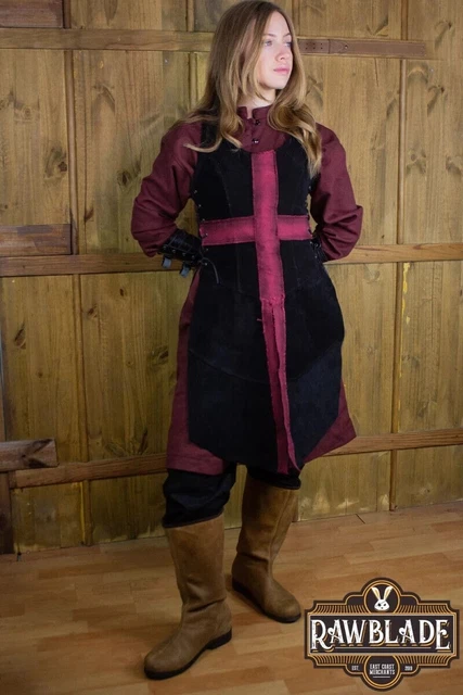 FEMME MÉDIÉVAL FANTASY Crussader Knight Tabard - LARP noir/rouge ...