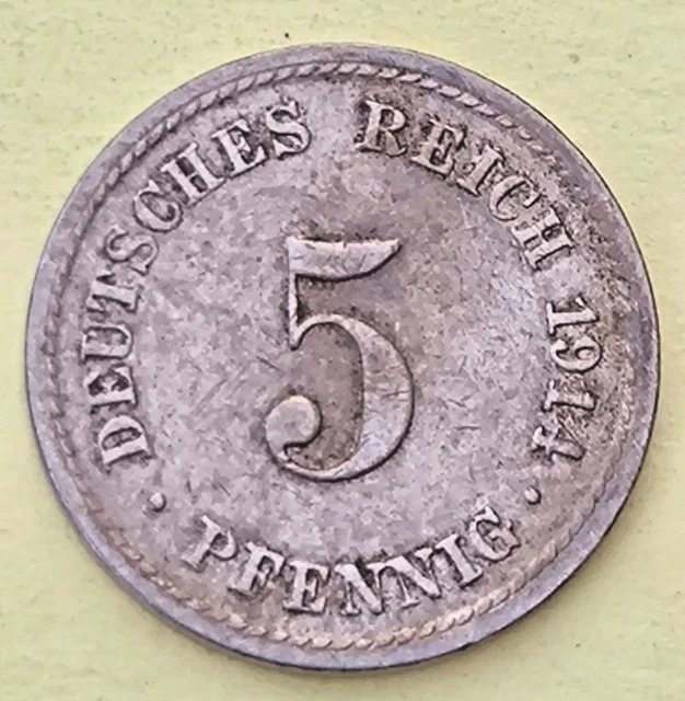 ALTE MÜNZE 1914 Deutsches Reich 5 Pfennig Prägestätte A EUR 1,00 ...