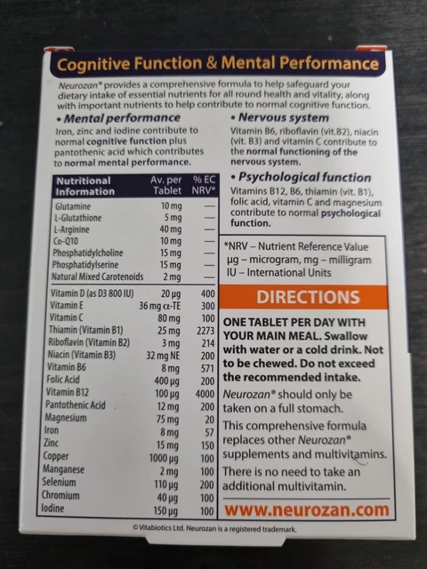 VITABIOTICS NEUROMIND NEUROZAN Original 30 Tablets £9.39 - PicClick UK