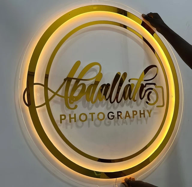 3D ACRYLIC ROUND Custom Sign Logo Backlit LED Light Photography Camera ...