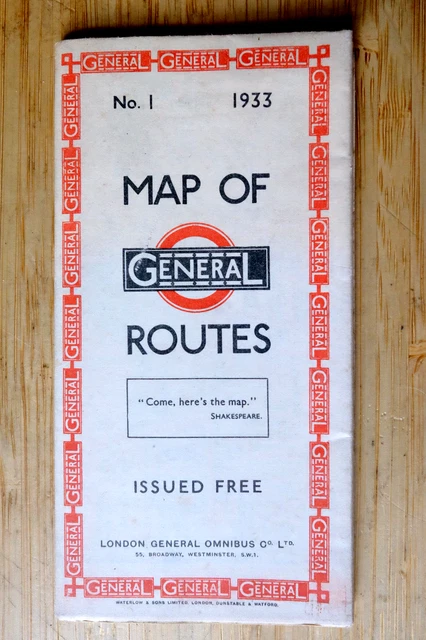 LGOC LONDON GENERAL OMNIBUS COMPANY BUS MAP OF ROUTES No. 1 1933 £26.57 ...