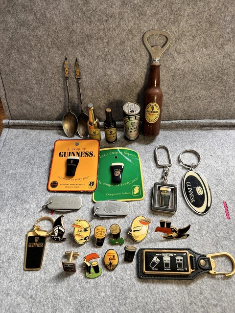 JOB LOT OF COLLECTABLE GUINNESS ITEMS Keyrings, Badges, Lighters ...
