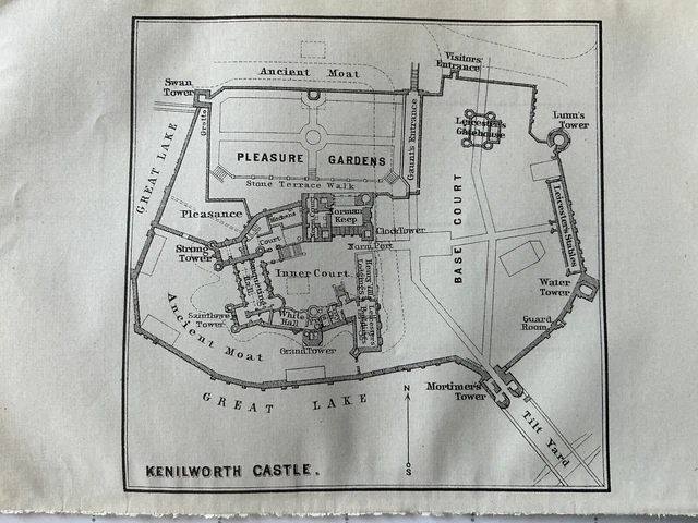 KENILWORTH CASTLE 1910 Original Antique Floor Plan Map Warwickshire ...
