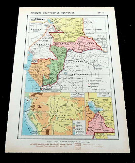 FRENCH EQUATORIAL AFRICA Map Chad Congo Gabon Cameroon Sudan Antique ...