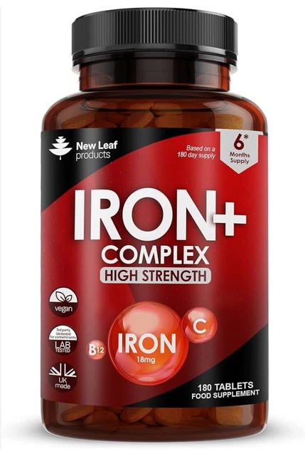 NEW LEAF IRON+ Complex High Strength 18mg 180 Tablets BBE 09/27 £14.33 ...