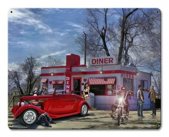 RAT ROD STUDIOS Ford Hot Rod Biker Diner USA Retro Metal Sign plaque en ...